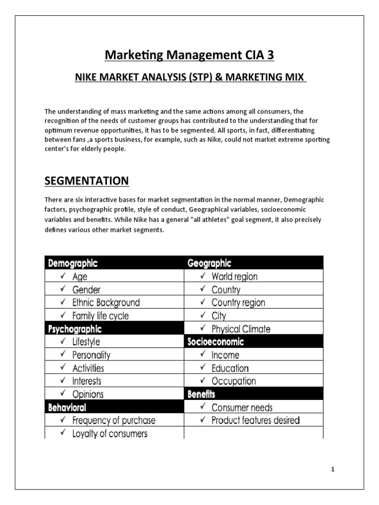 Nike STP & Marketing Mix | PDF | Market Segmentation | Marketing