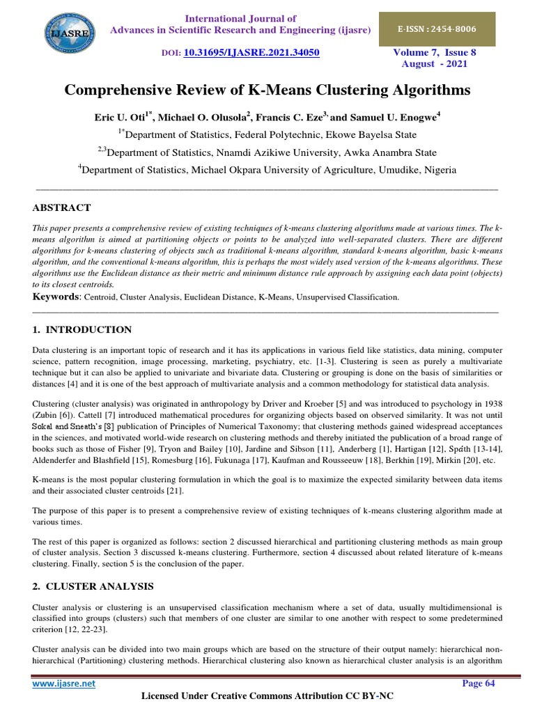 Comprehensive Review Of K Means Clustering Algorithms Pdf Cluster Analysis Machine Learning
