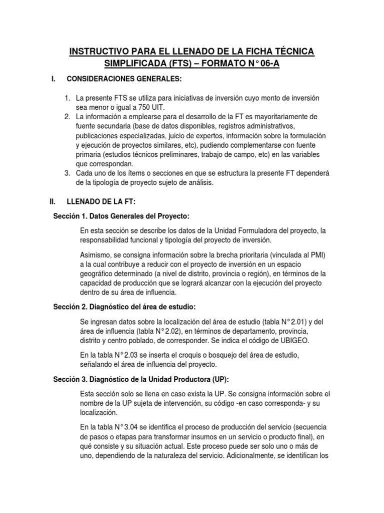 Instructivo para El Llenado de La Ficha Técnica Simplificada | PDF | Evaluación | Información