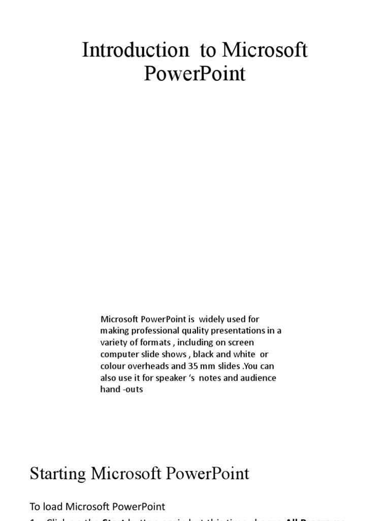Introduction To Microsoft Powerpoint | PDF | Microsoft Power Point ...