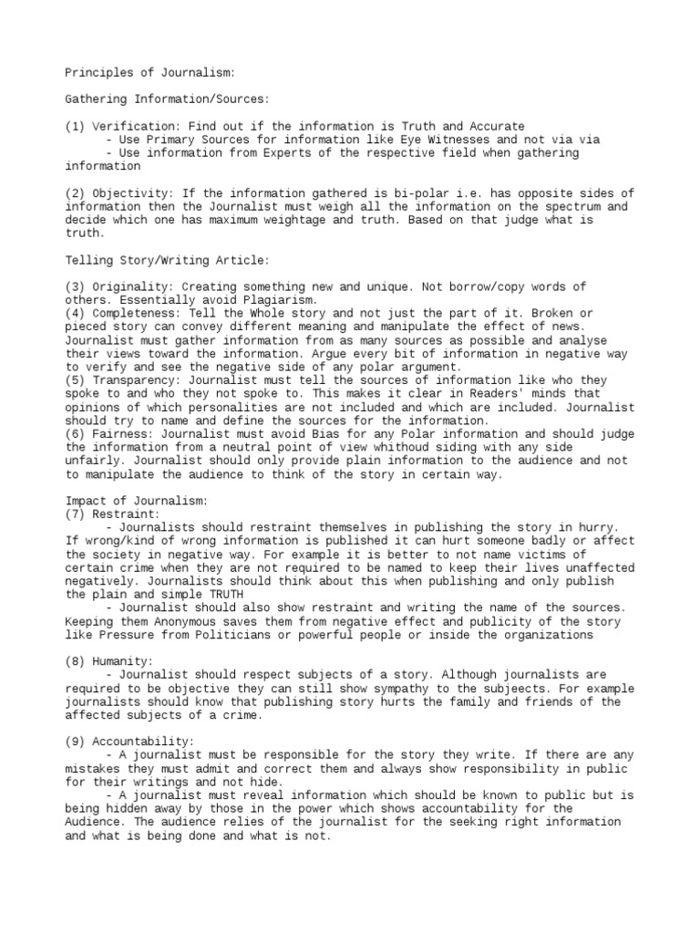 Principles of Journalism | PDF | Journalism | Information