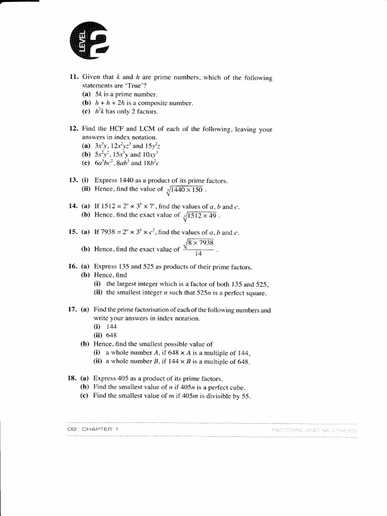 Factors and Multiples (Level 2 Practice) | PDF | Numbers | Factorization