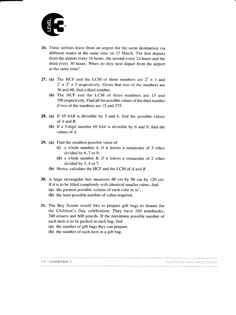 Factors and Multiples (Level 3 Practice) | PDF | Prime Number | Numbers