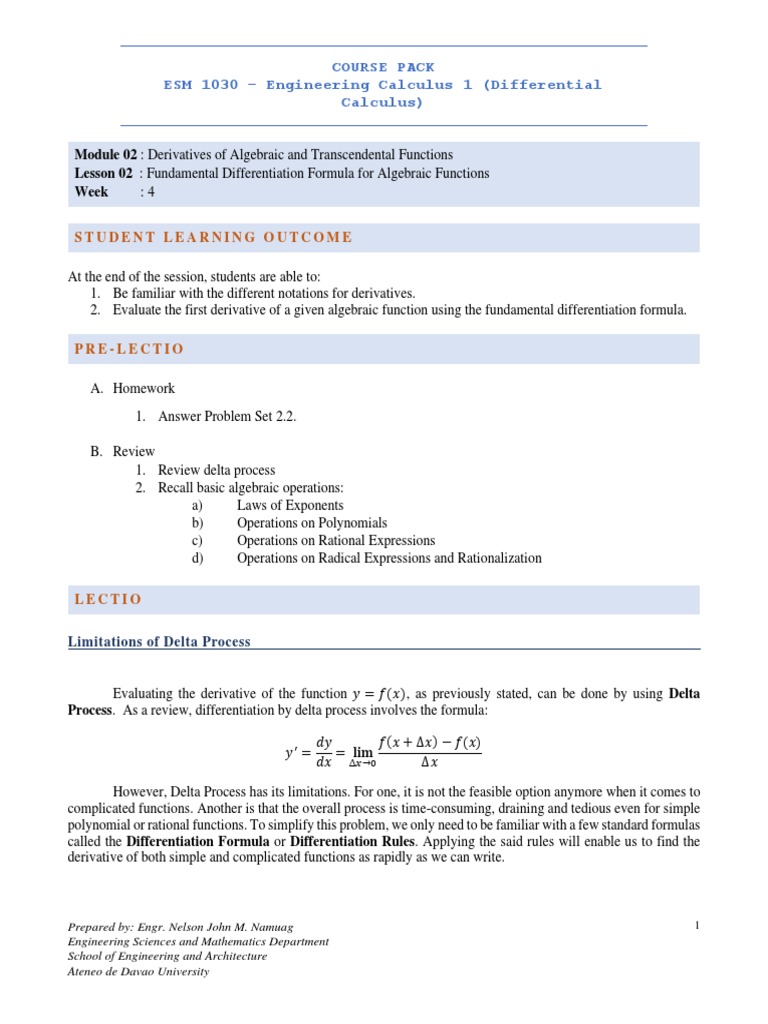 Module 02 Lesson 02 - Fundamental Differentiation Formula For Algebraic ...