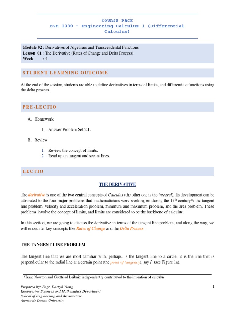 Module 02 Lesson 01 The Derivative Rates Of Change And Delta Process