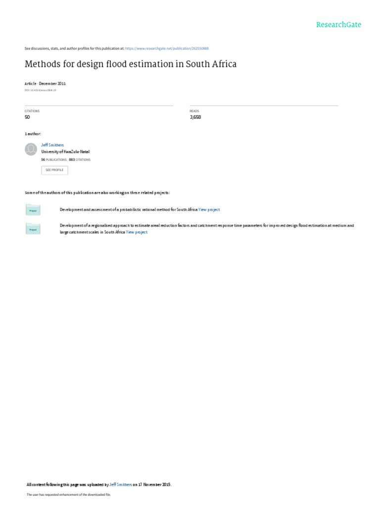 Methods For Design Flood Estimation in South Afric | PDF | Flood ...