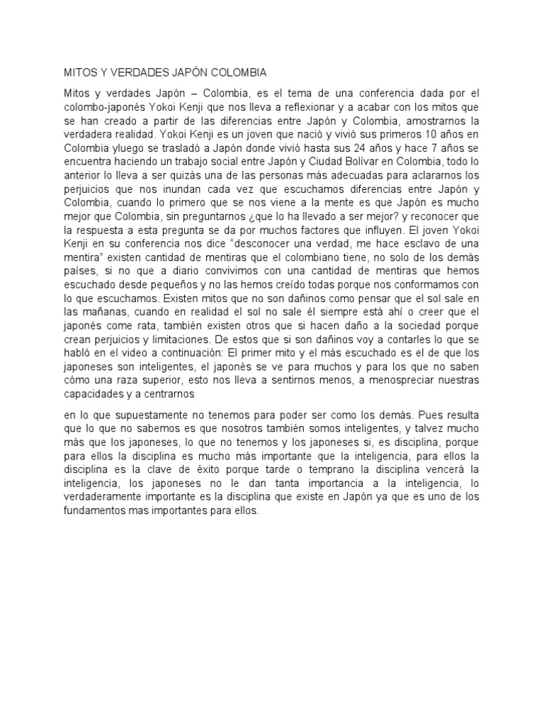 Mitos Y Verdades Japón Colombia Pdf