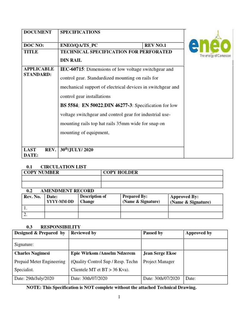 Technical Specification For Perforated DIN RAIL | PDF | Specification ...