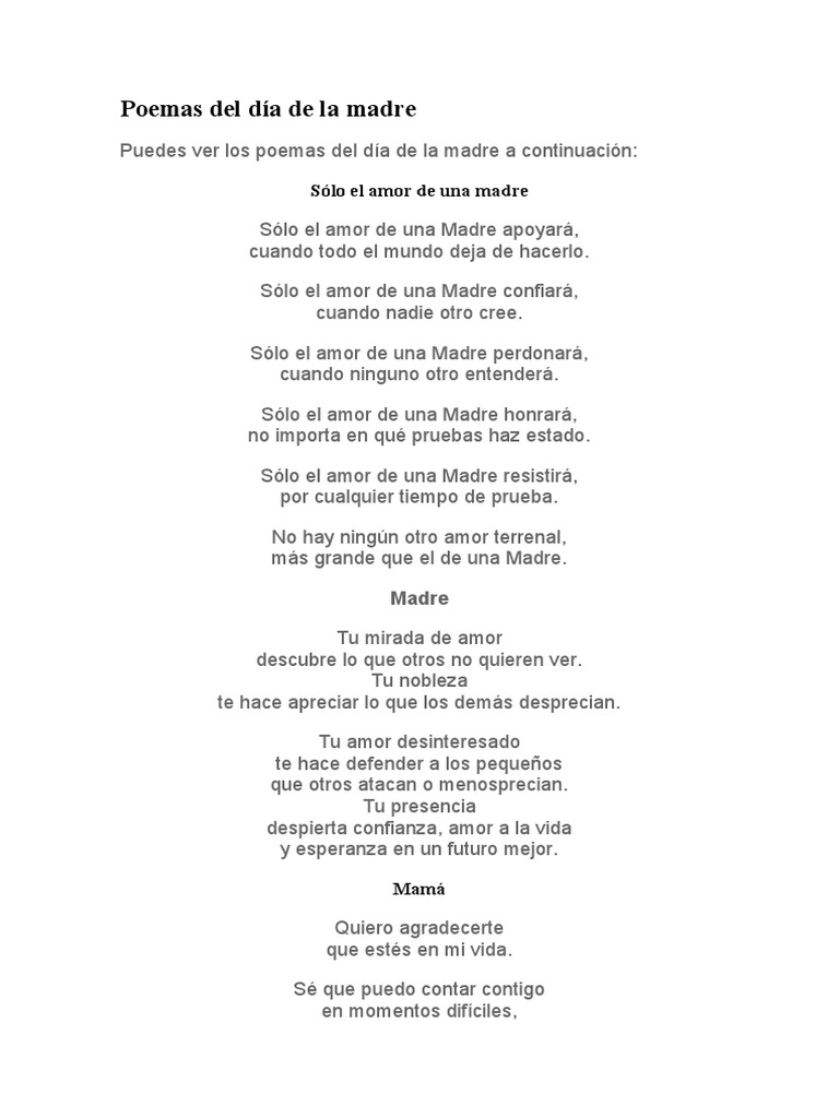 Poemas Del Día de La Madre | Descargar gratis PDF | Amor