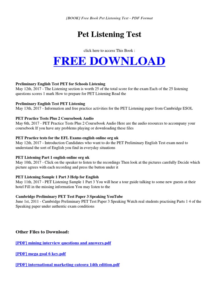 Free Download: Pet Listening Test | PDF