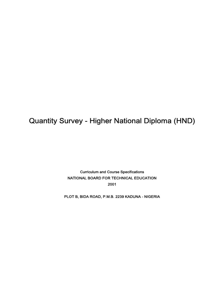 HND Quantity Survey | PDF | Curriculum | Real Estate Appraisal