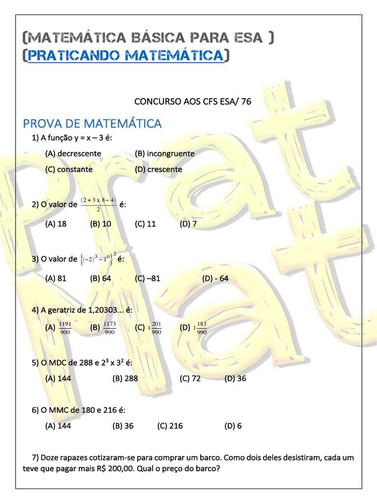 40 Questões de Matemática Básica Esa | Download grátis PDF | Triângulo ...