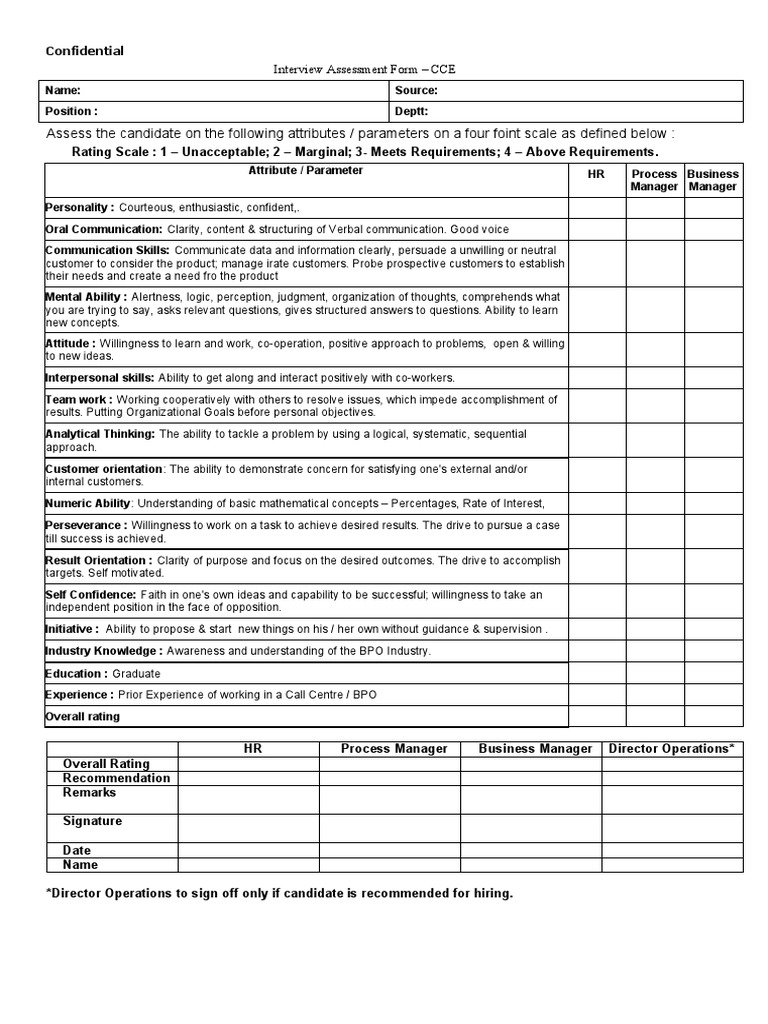 Interview Assessment Form | Download Free PDF | Communication | Idea