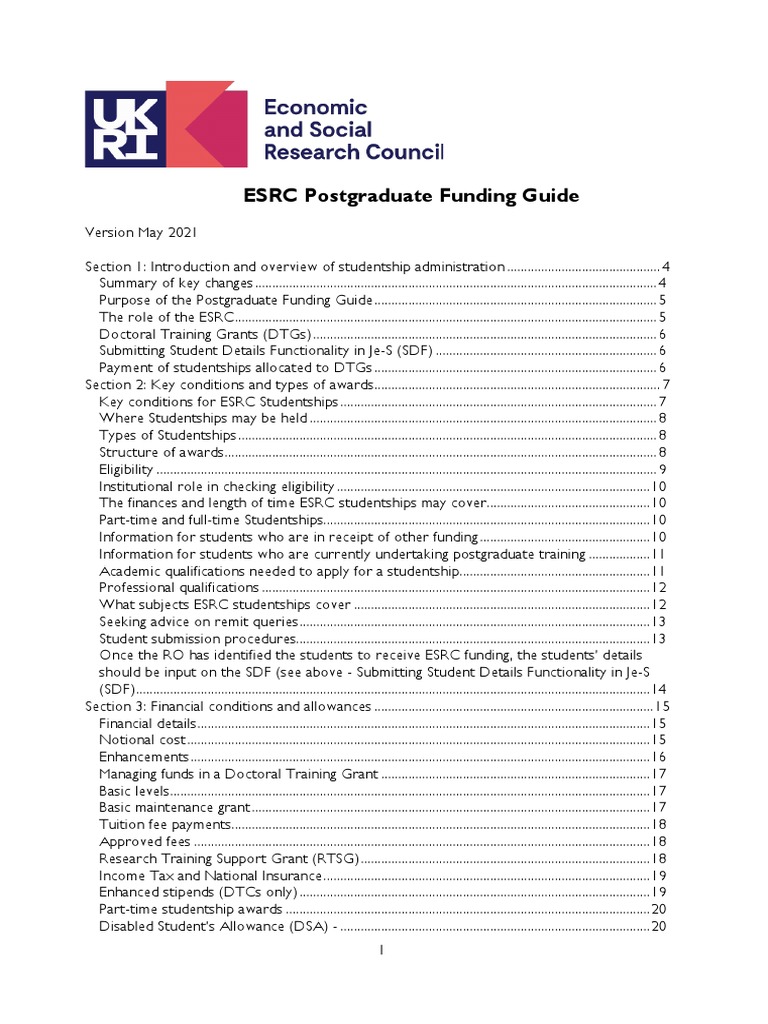 ESRC Postgraduate Funding Guide - May 2021 - FINAL | PDF | Academic ...