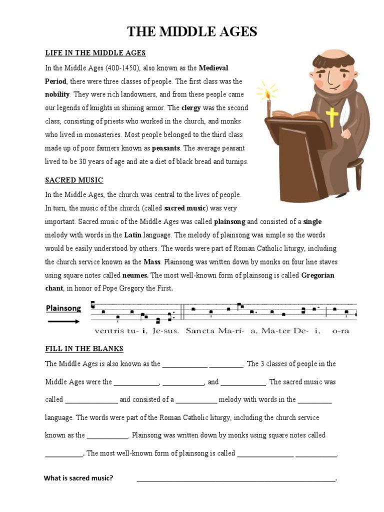 Medieval Ages Worksheet | PDF | Middle Ages | Church Music