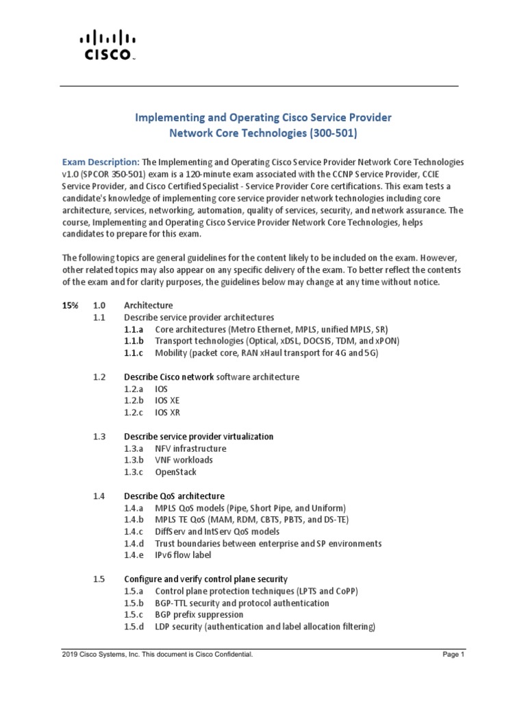 Implementing and Operating Cisco Service Provider Network Core Technologies (300-501) | PDF ...