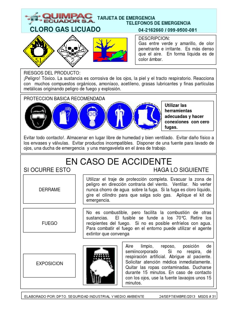 Cloro Gas Tarjeta Emergencia | PDF | Amoníaco | Agua