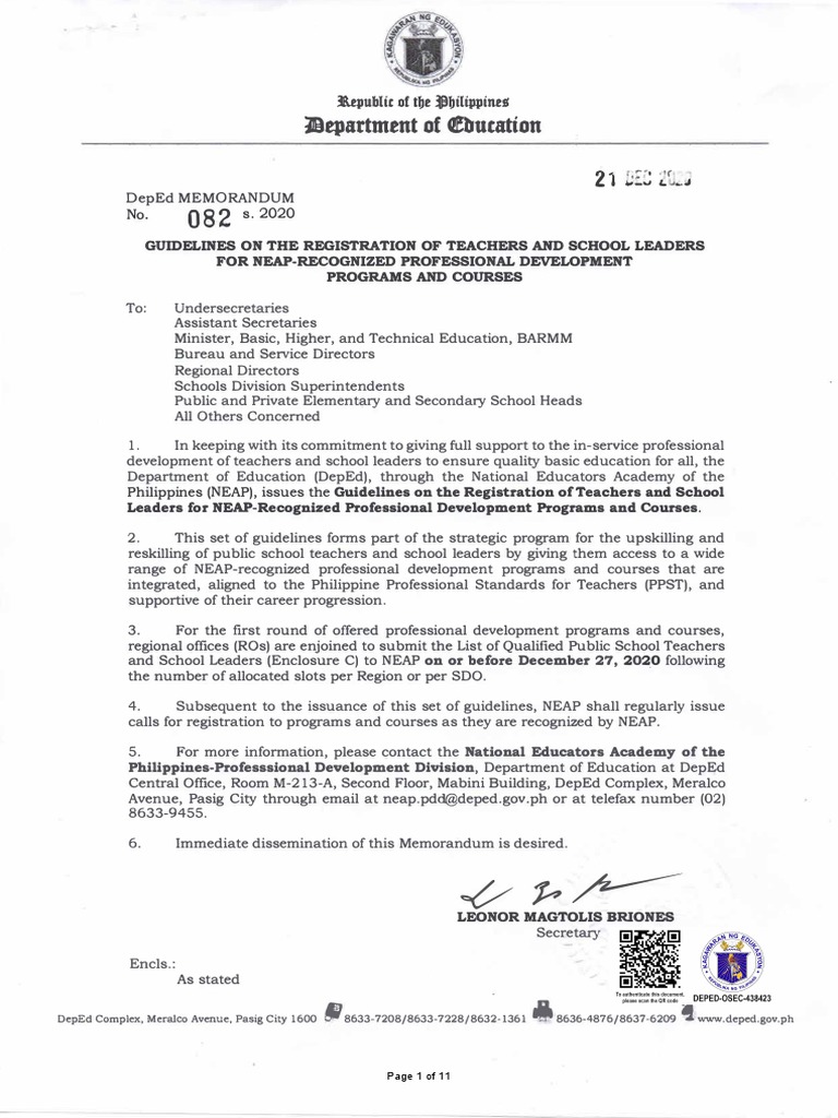 DM - s2020 - 082-1 - GUIDELINES FOR NEAP TRAINING | PDF | Doctor Of ...