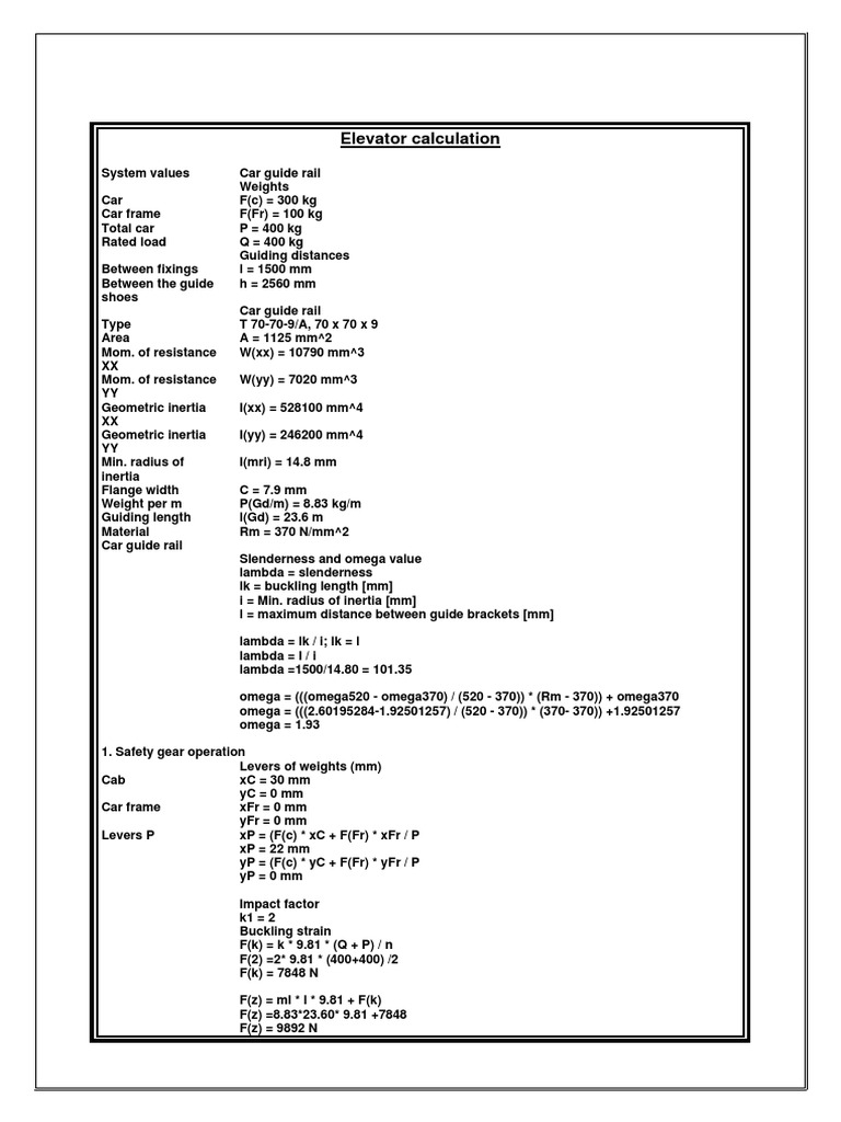 Elevator Load Calculation and Analysis | PDF | Mechanical Engineering ...