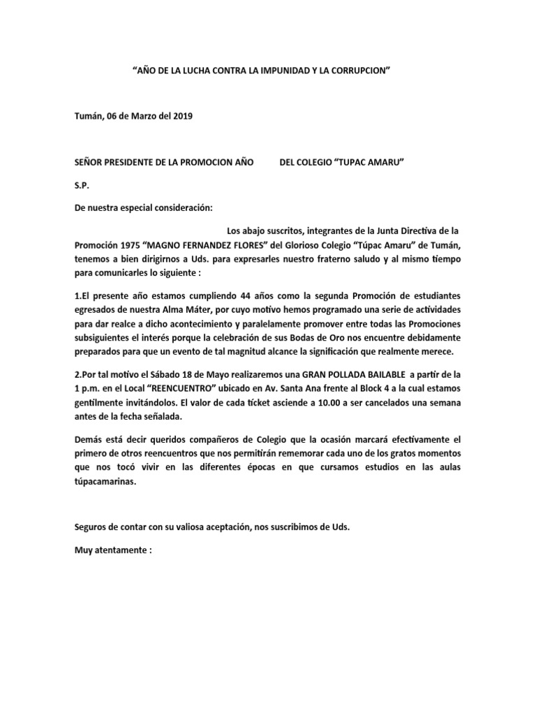 Carta de La Promocion | PDF