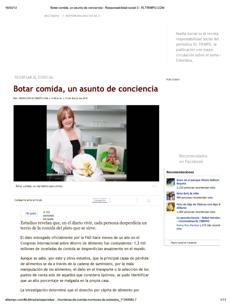 Botar Comida, Un Asunto de Conciencia - Responsabilidad Social | PDF