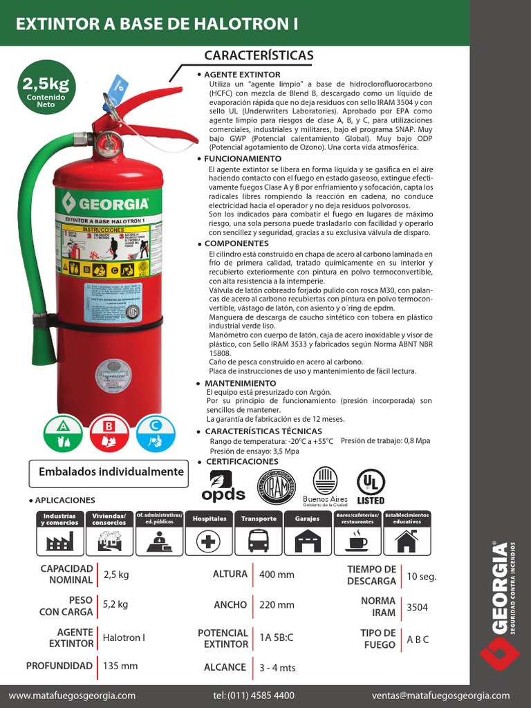 Características y especificaciones técnicas de un extintor a base de ...