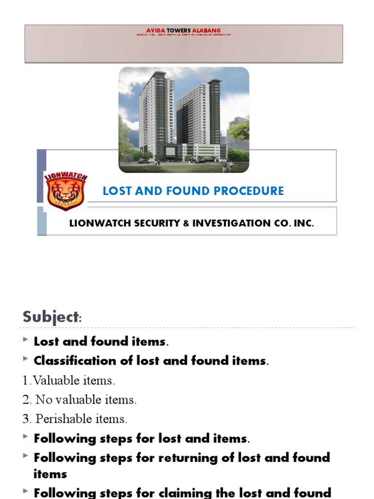 Avida Towers Alabang Lost and Found Security Procedures Presentation ...