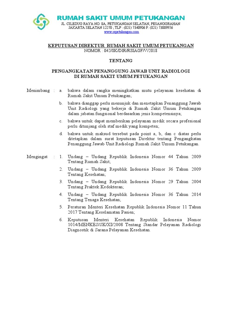 Pengangkatan Kepala Radiologi RS Petukangan | PDF