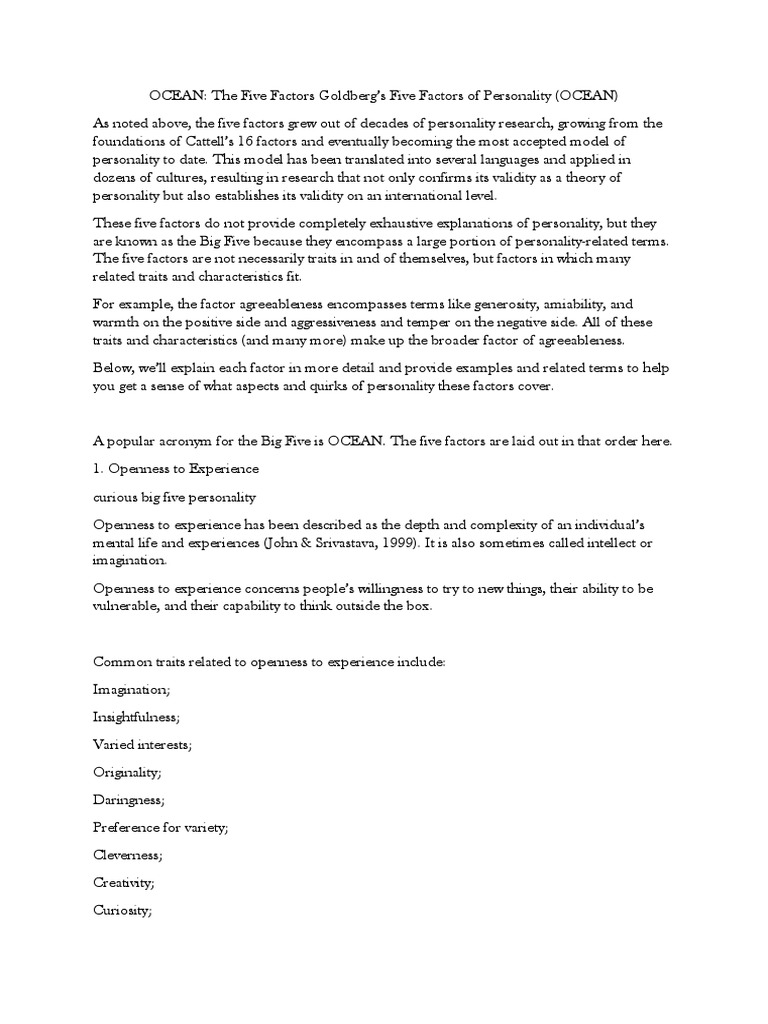 Ocean Model | Download Free PDF | Extraversion And Introversion | Cognition