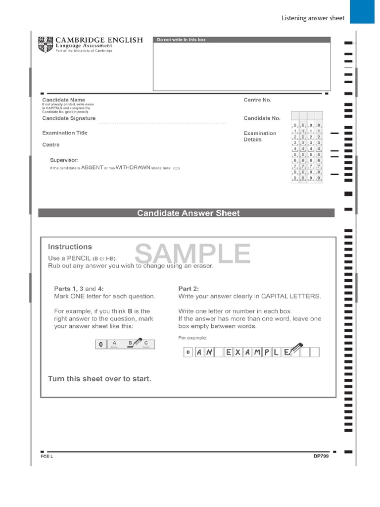 Advanced Exam Listening Answer Sheets | PDF