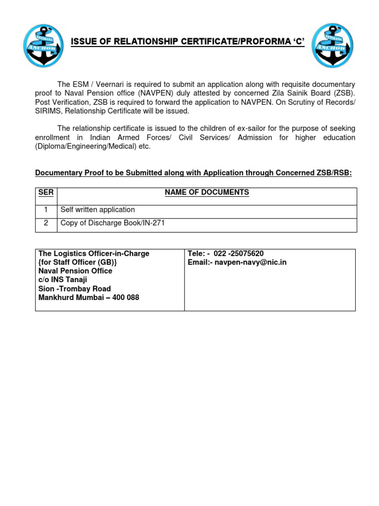 Issue of Relationship Certificate or Proforma C' | PDF