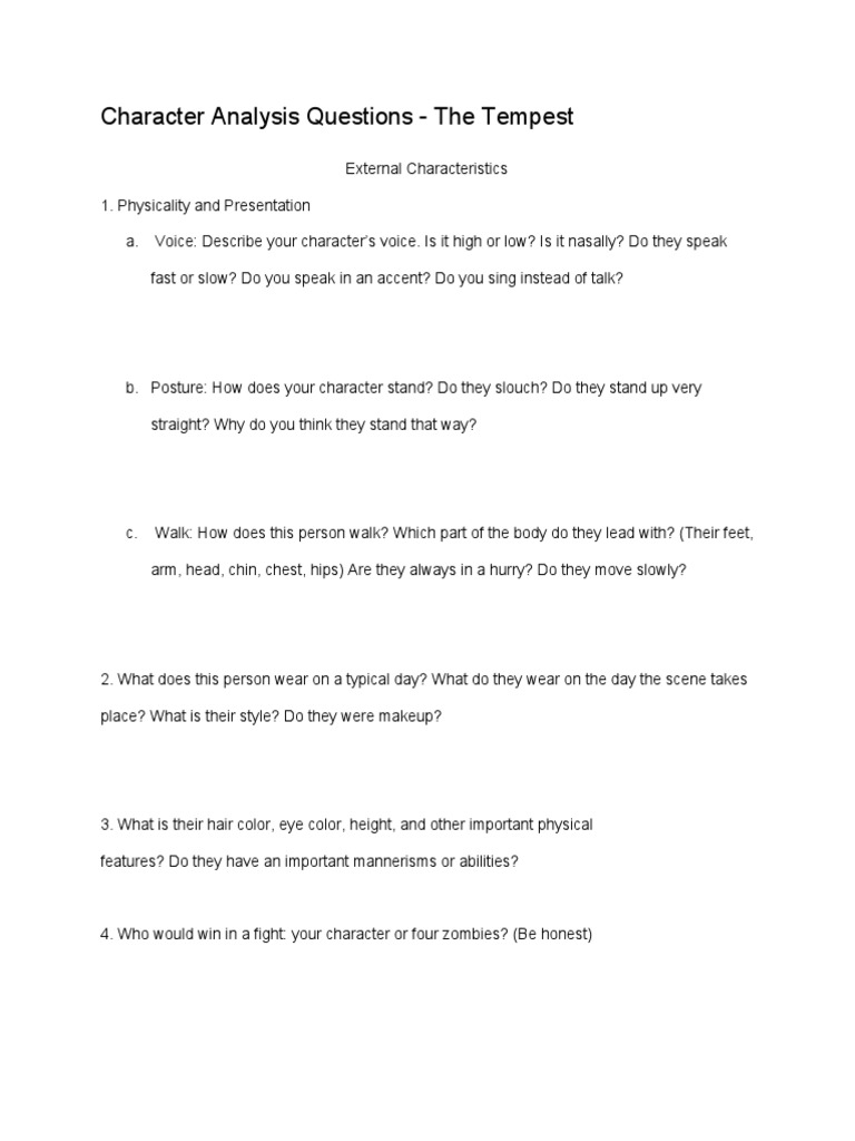 Character Analysis for The Tempest | PDF