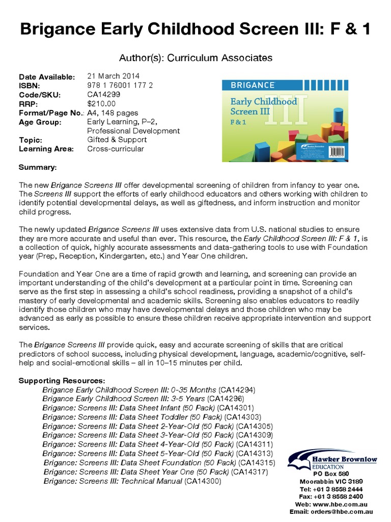 Brigance Early Childhood Screen III | PDF | Early Childhood ...
