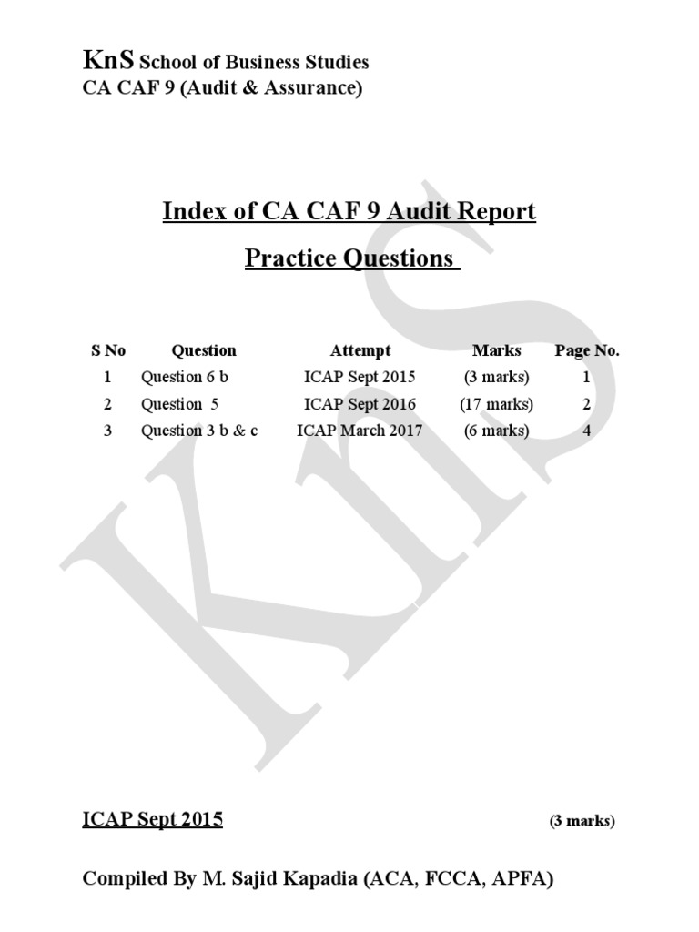 Past Papers Practice (ICAP QS) - H.O # 3 | PDF | Audit | Auditor's Report