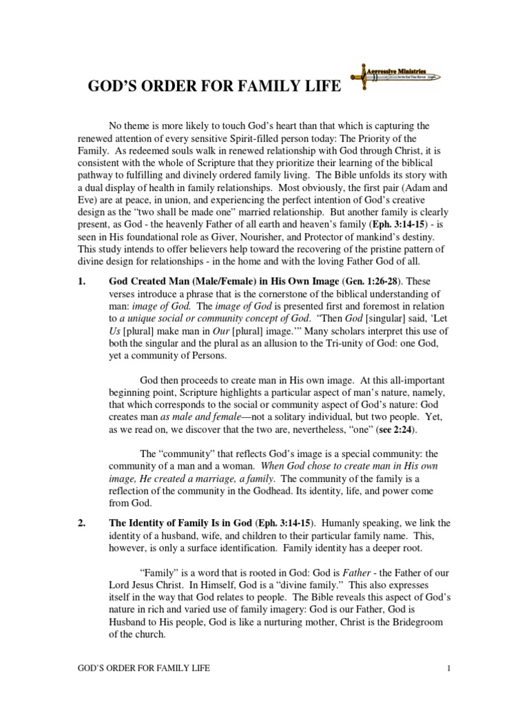 God'S Order For Family Life: 1. God Created Man (Male/Female) in His ...