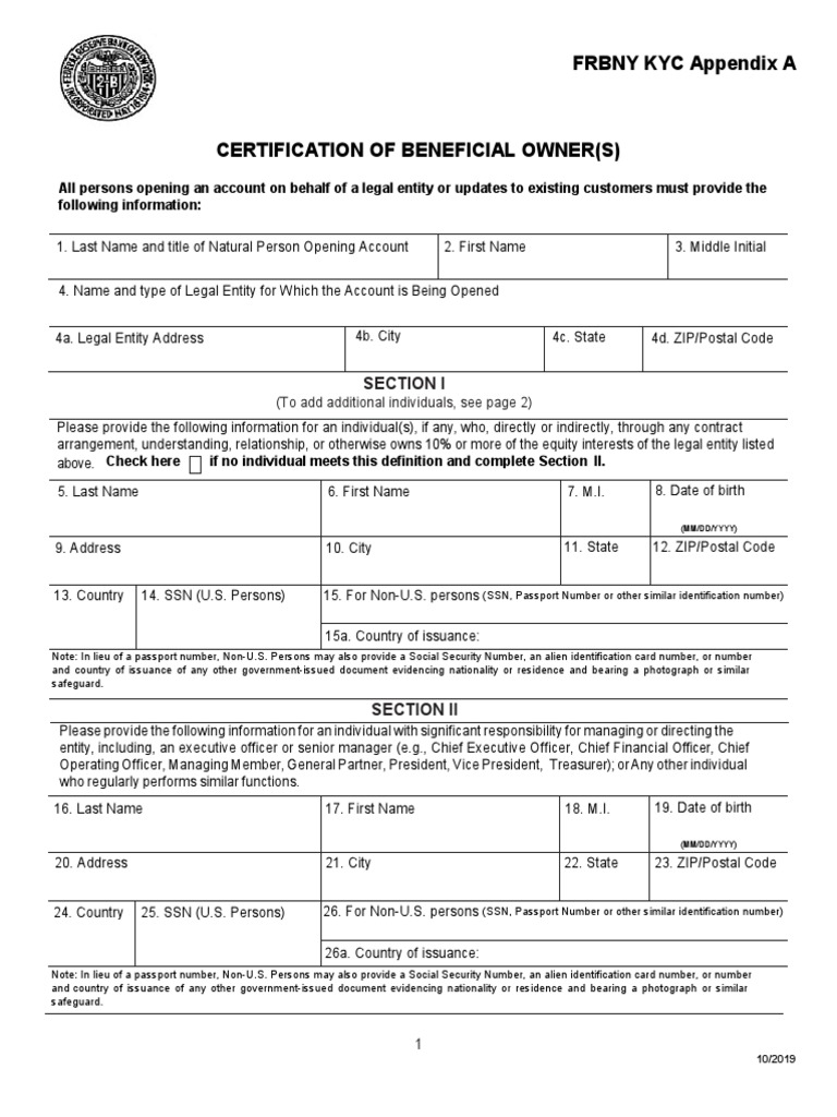 0220 Frbny Handbook Appendix A Kyc Certification of Beneficial ...
