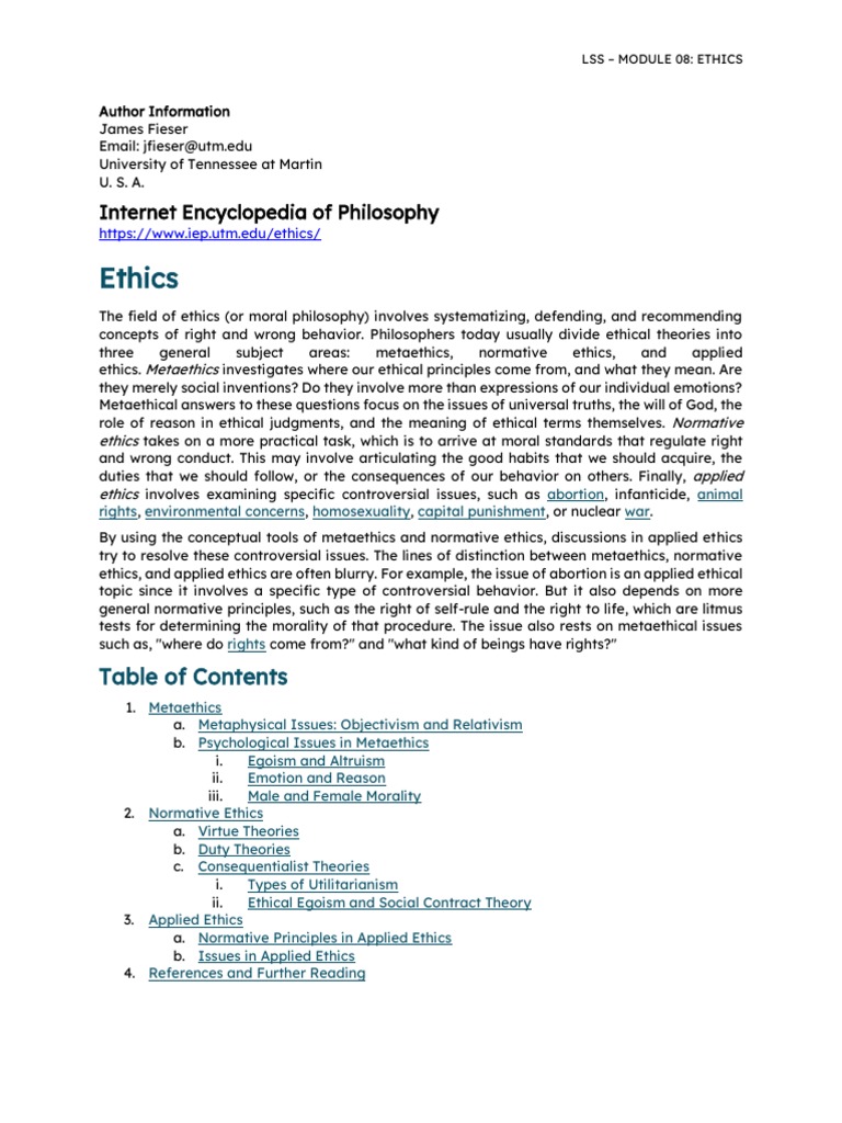 LSS - Module 8 - Ethics | PDF | Virtue | Virtue Ethics