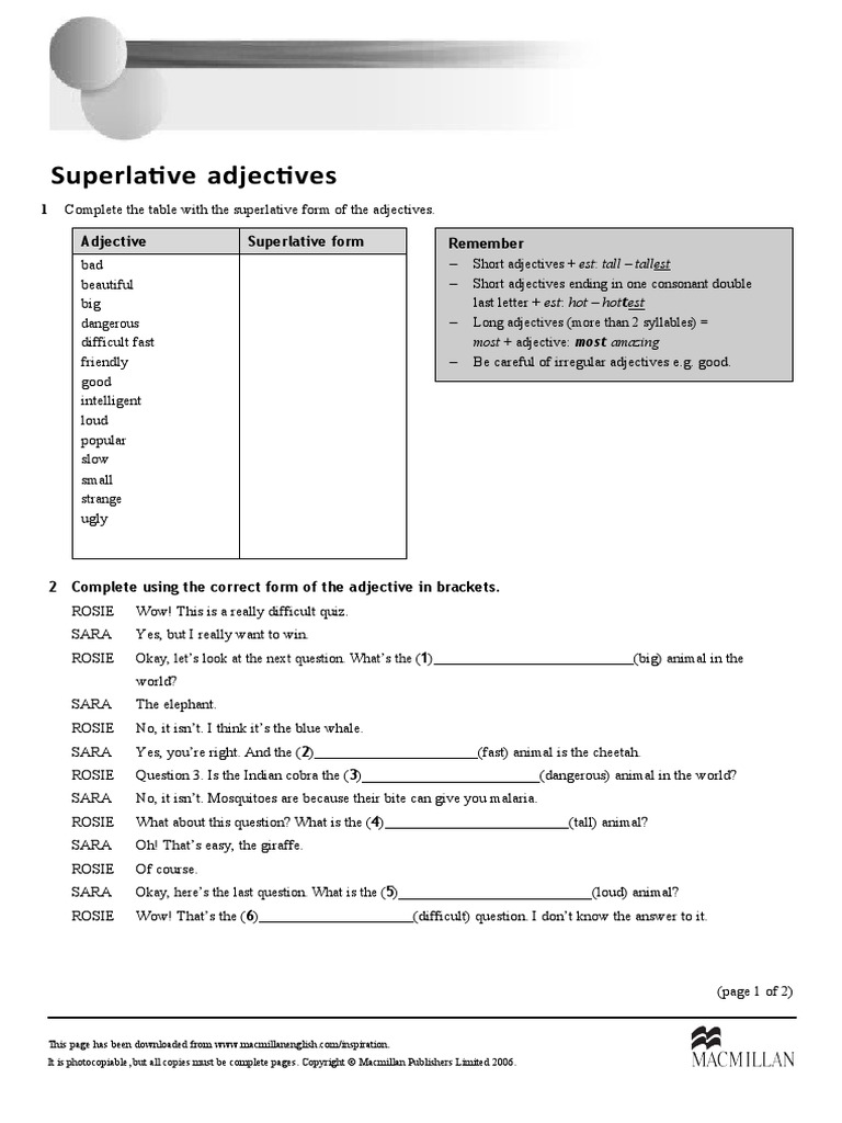 Worksheet 12: Superlative Adjectives | PDF | Linguistics | Languages