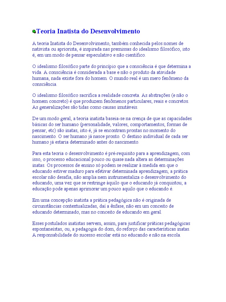 Teoria Inatista X Teoria Ambientalista | Humano | Aprendizado