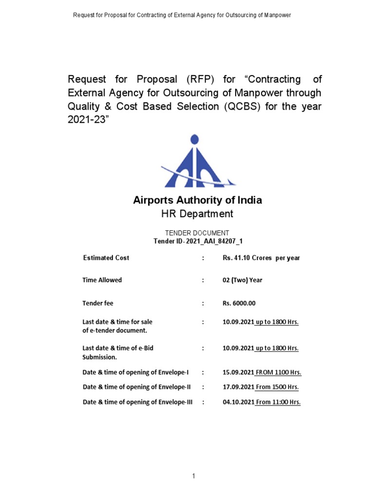 Airports Authority of IndiaCHQ - AAIEngineering Civil - AAI | PDF | Request For Proposal ...