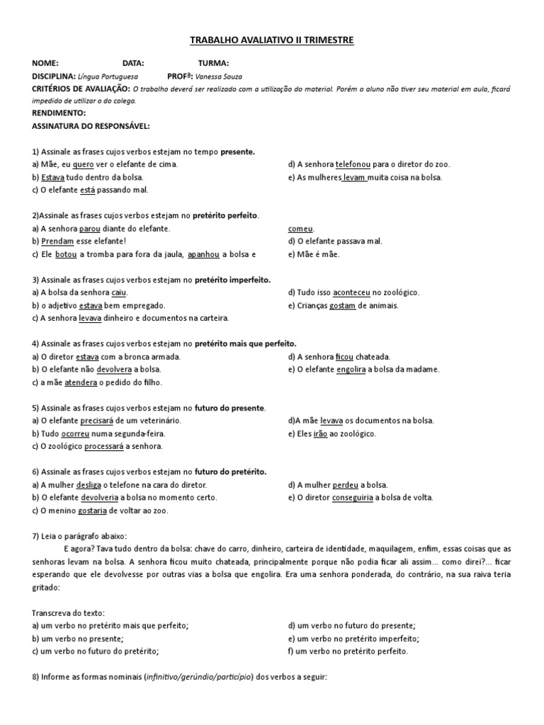 Verbos Trabalho | PDF