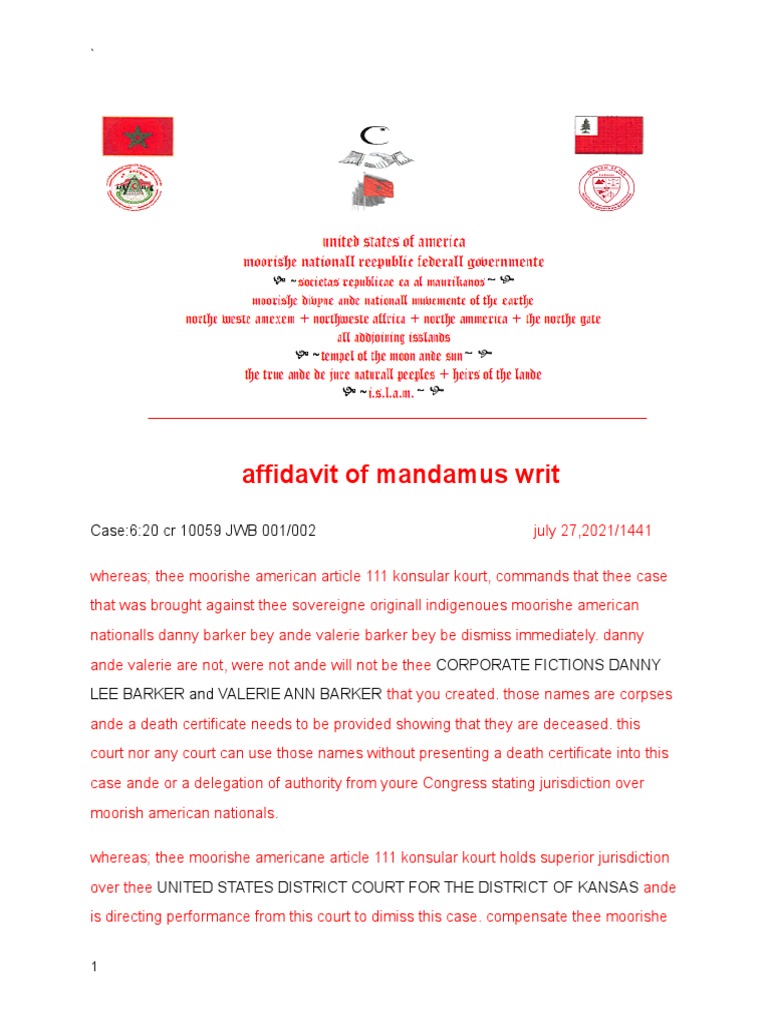 Affidavit of Mandamus Writ Document | PDF | Writ | Mandamus