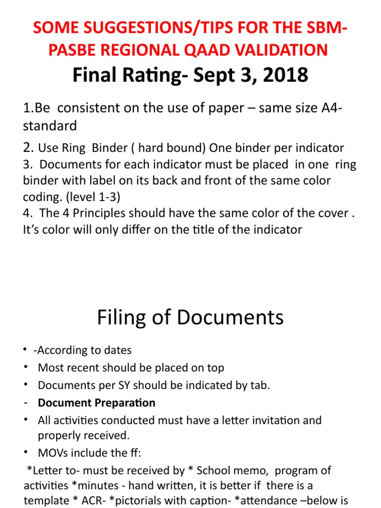 Final Rating-Sept 3, 2018: Some Suggestions/Tips For The SBM - Pasbe ...