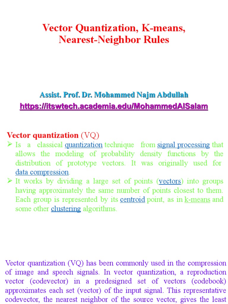 Vector Quantization K Means Nearest Neig | PDF | Applied Mathematics | Algorithms
