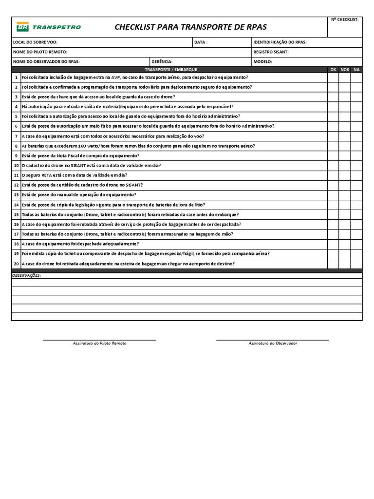 Checklist completo para o transporte seguro de um RPAS | PDF ...