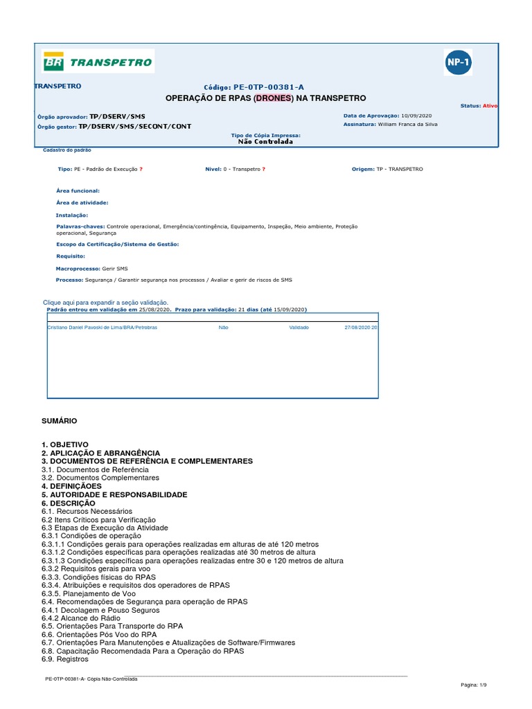 Diretrizes para Operação Segura de Drones (RPAS) nas Instalações e ...
