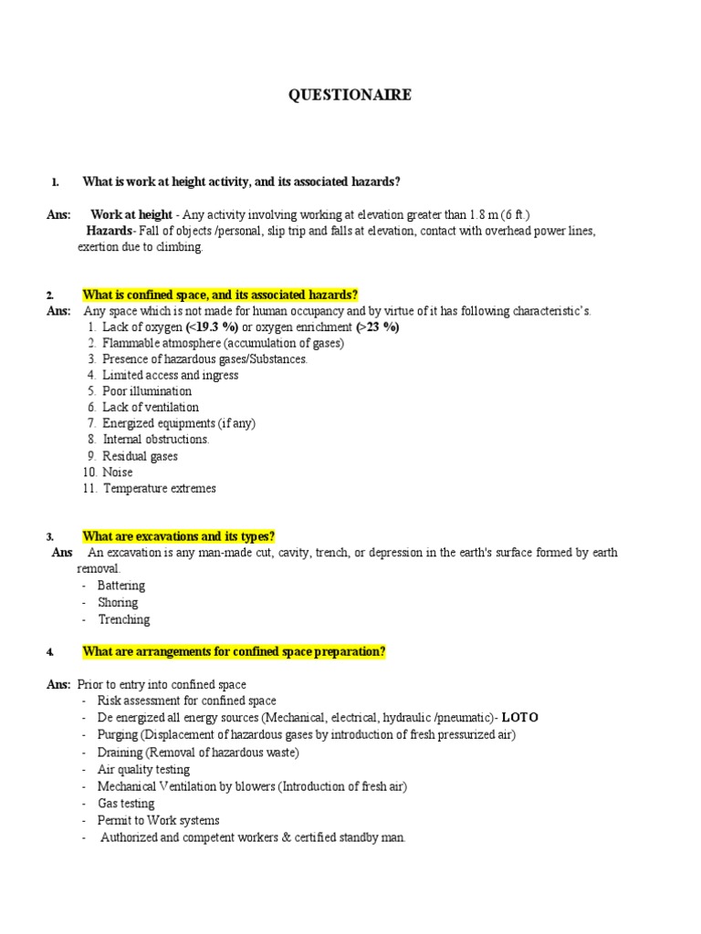 Hse Questionaire | PDF | Occupational Safety And Health | Safety