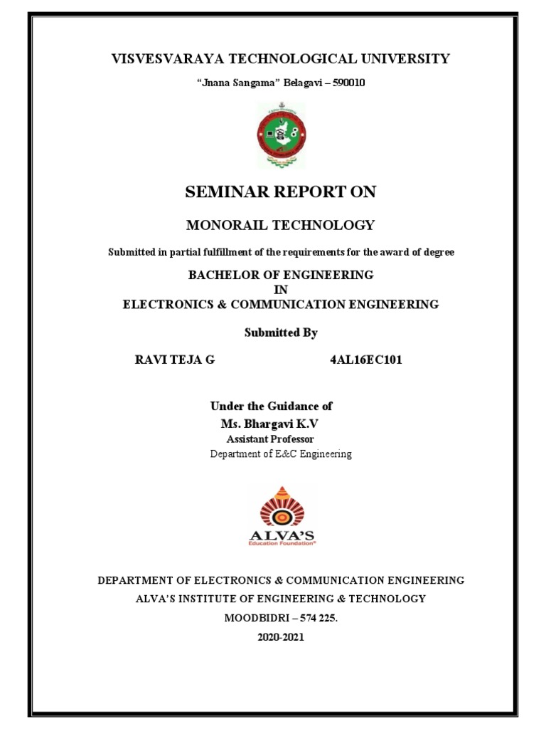 Seminar Report On: Visvesvaraya Technological University | PDF ...