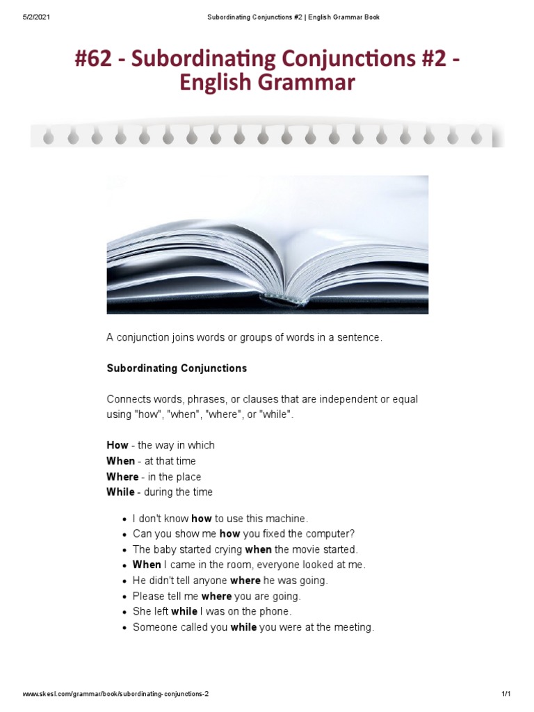 Subordinating Conjunctions #2 - English Grammar Book | PDF