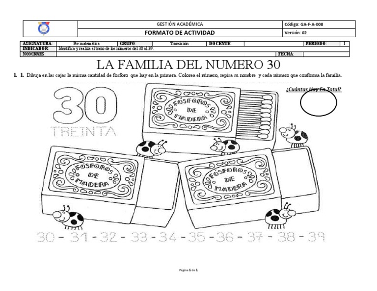 Identificación y trazo de los números del 30 al 39 en estudiantes de ...